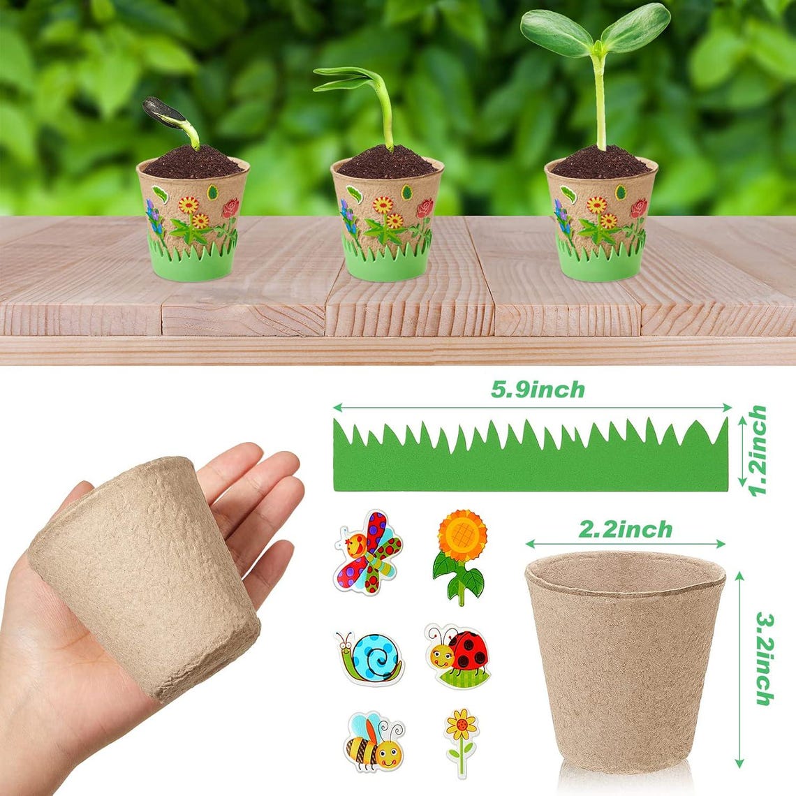 30 Sets Garden Paper Craft Kit Foam Flower Pots, DIY Flower Planting ...