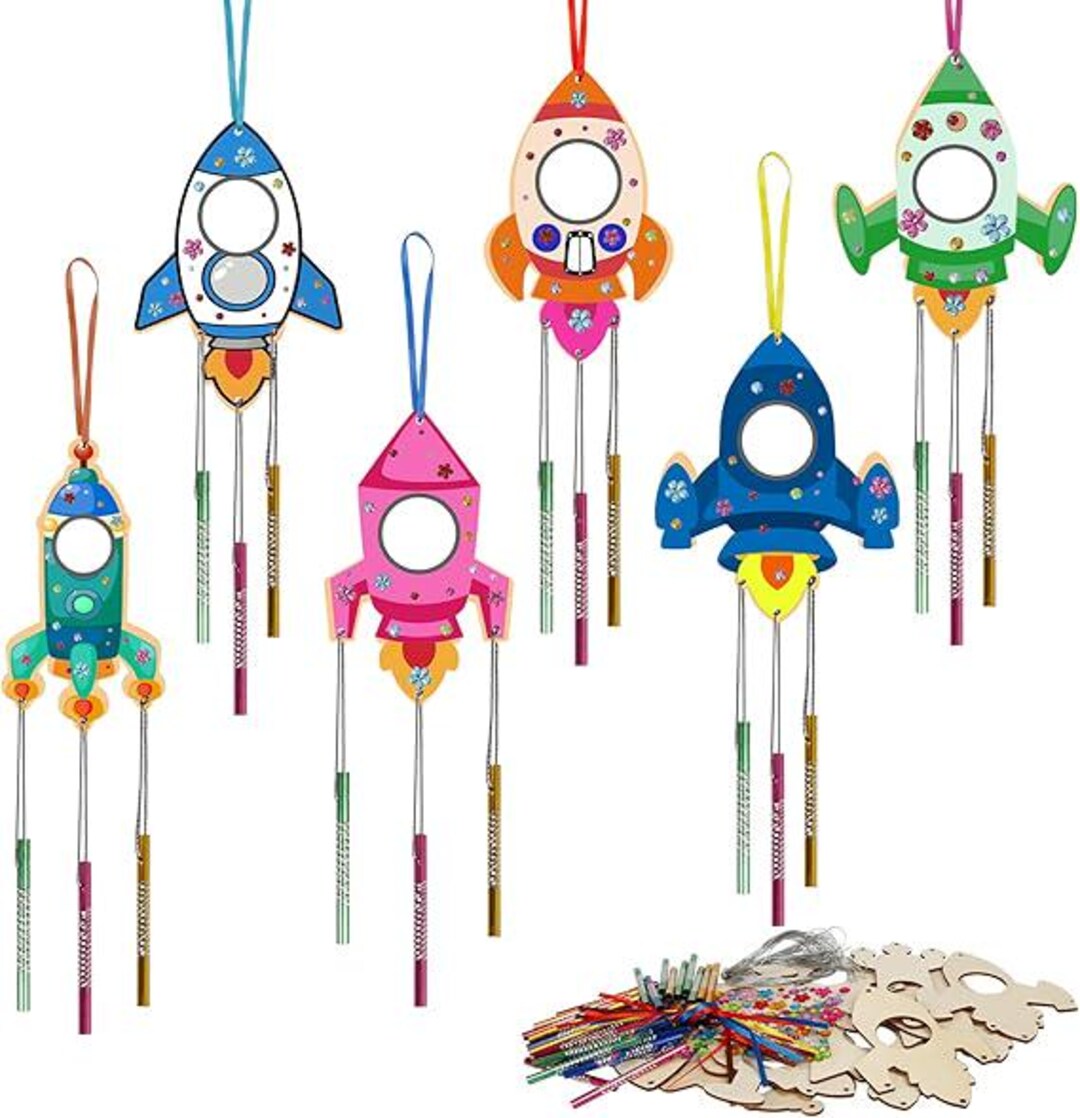 12 Pack Wind Chime Kit for Kids Make Your Own Rockets Wind Chime Craft ...