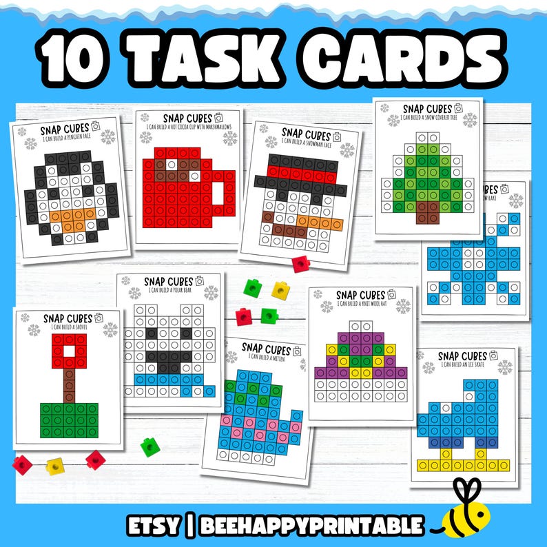 Winter Snap Cube Task Cards, Connecting Cubes Task Cards, Preschool ...