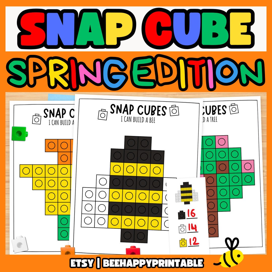NO PREP Spring STEM Snap Cube Mats, Spring Snap Cube Task Cards ...