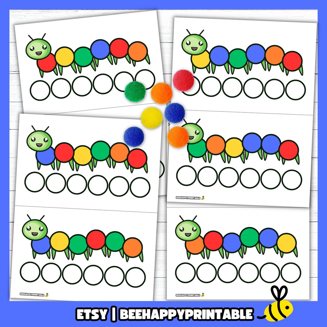 Printable Color Pattern Activity, Caterpillar Color Pattern, Pom Pom ...
