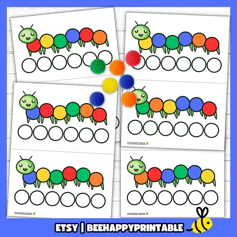 Printable Color Pattern Activity, Caterpillar Color Pattern, Pom Pom ...