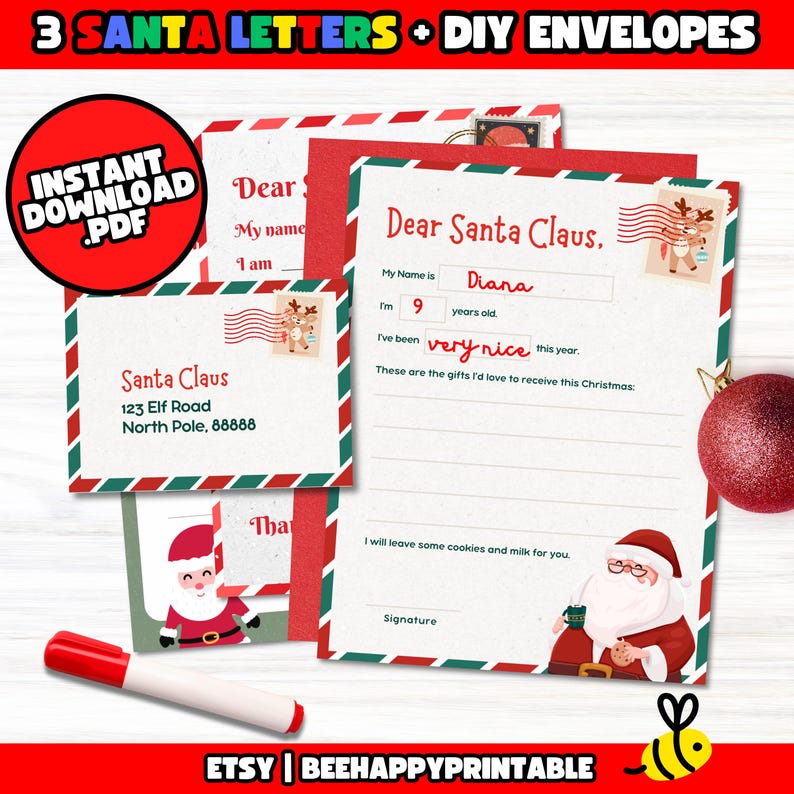 Letter to Santa Printable, Christmas Wish List Activity, Santa Letter ...
