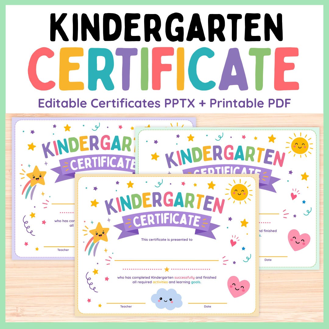 End of Year Kindergarten Graduation Certificate Template Editable ...