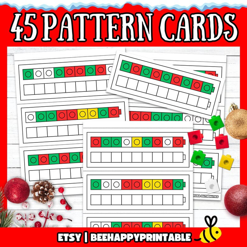 Printable Christmas Snap Cubes Patterns, Color Pattern, Activity for ...