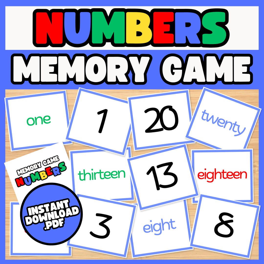 Number Words Memory Game, Number Recognition, 1st Grade Memory Match ...