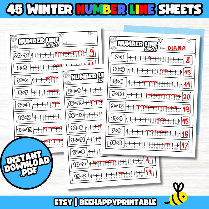 Winter Number Line to 20, Number Line Addition and Subtraction Within ...