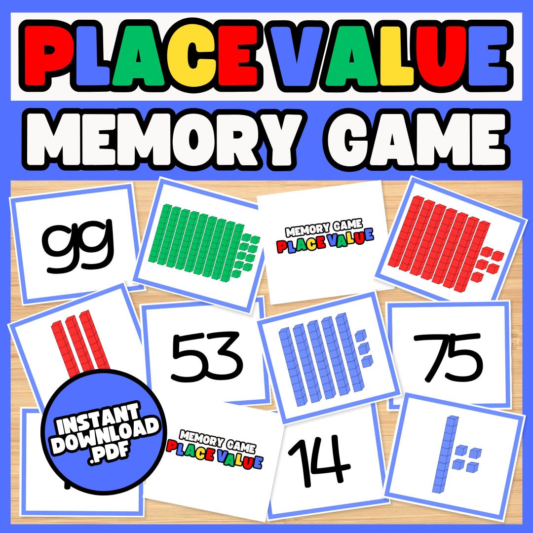 Place Value Memory Game, 1st Grade Memory Match Game, Math Center Task ...