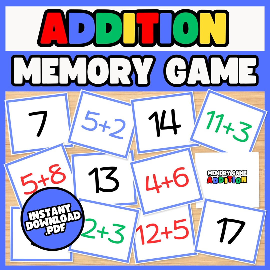 Addition Value Memory Game, Add to 10 & Add to 20, 1st Grade Memory ...