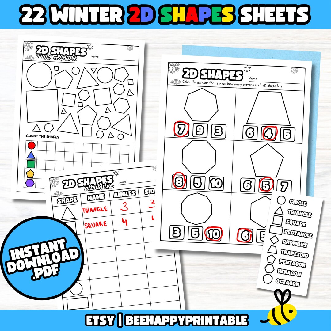 Winter 2D Shapes Worksheets, Counting Corners Activity, 1st Grade Math ...