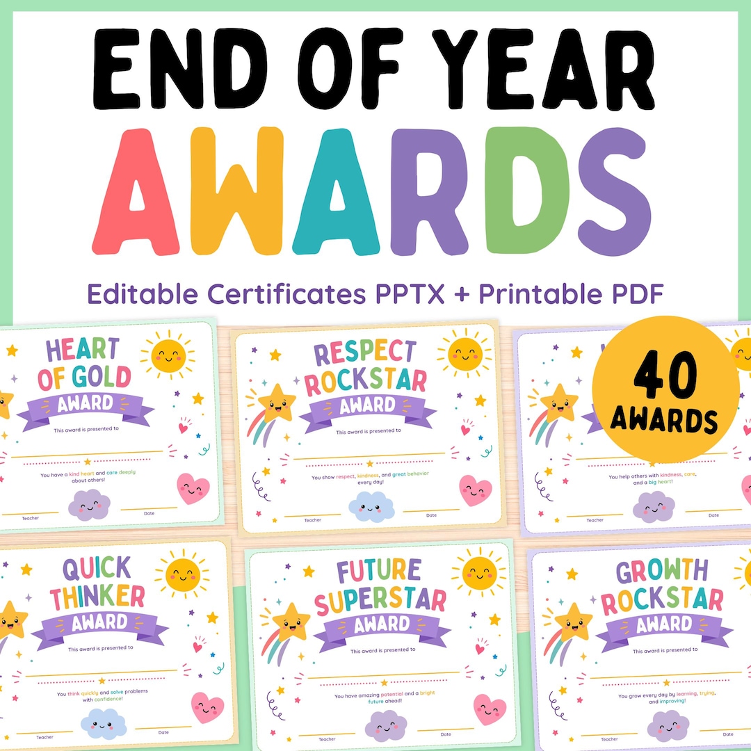 End of Year Student Awards Editable, Printable Classroom Certificates ...