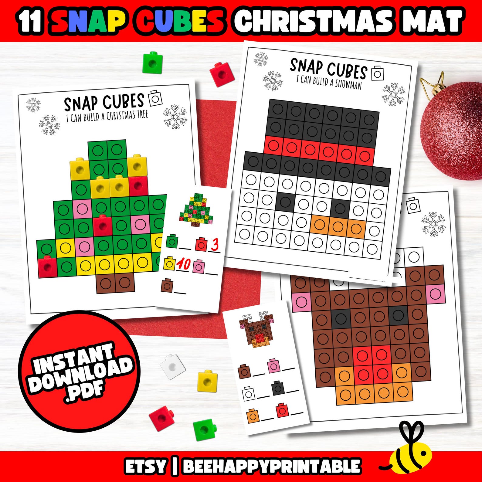 Christmas Snap Cubes Mats, Connecting Cubes Task Cards, Preschool ...