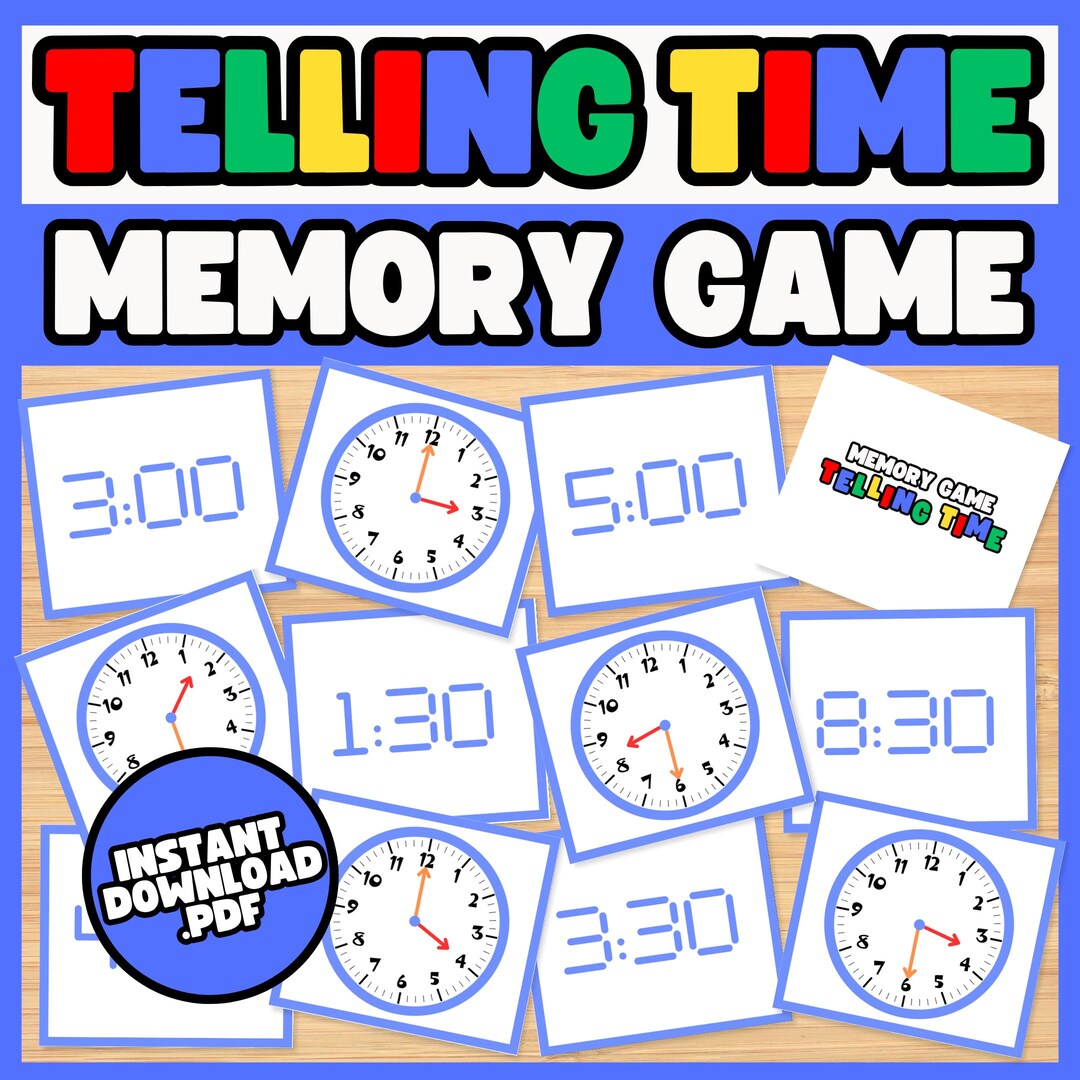 Telling Time Memory Game, 1st Grade Memory Match Game, Math Center Task ...