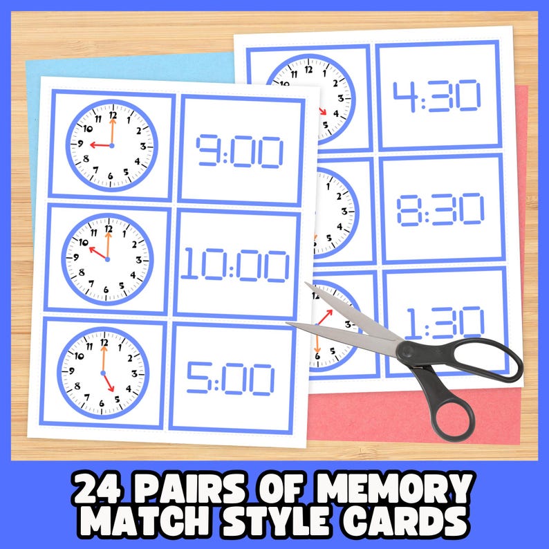 Telling Time Memory Game, 1st Grade Memory Match Game, Math Center Task ...