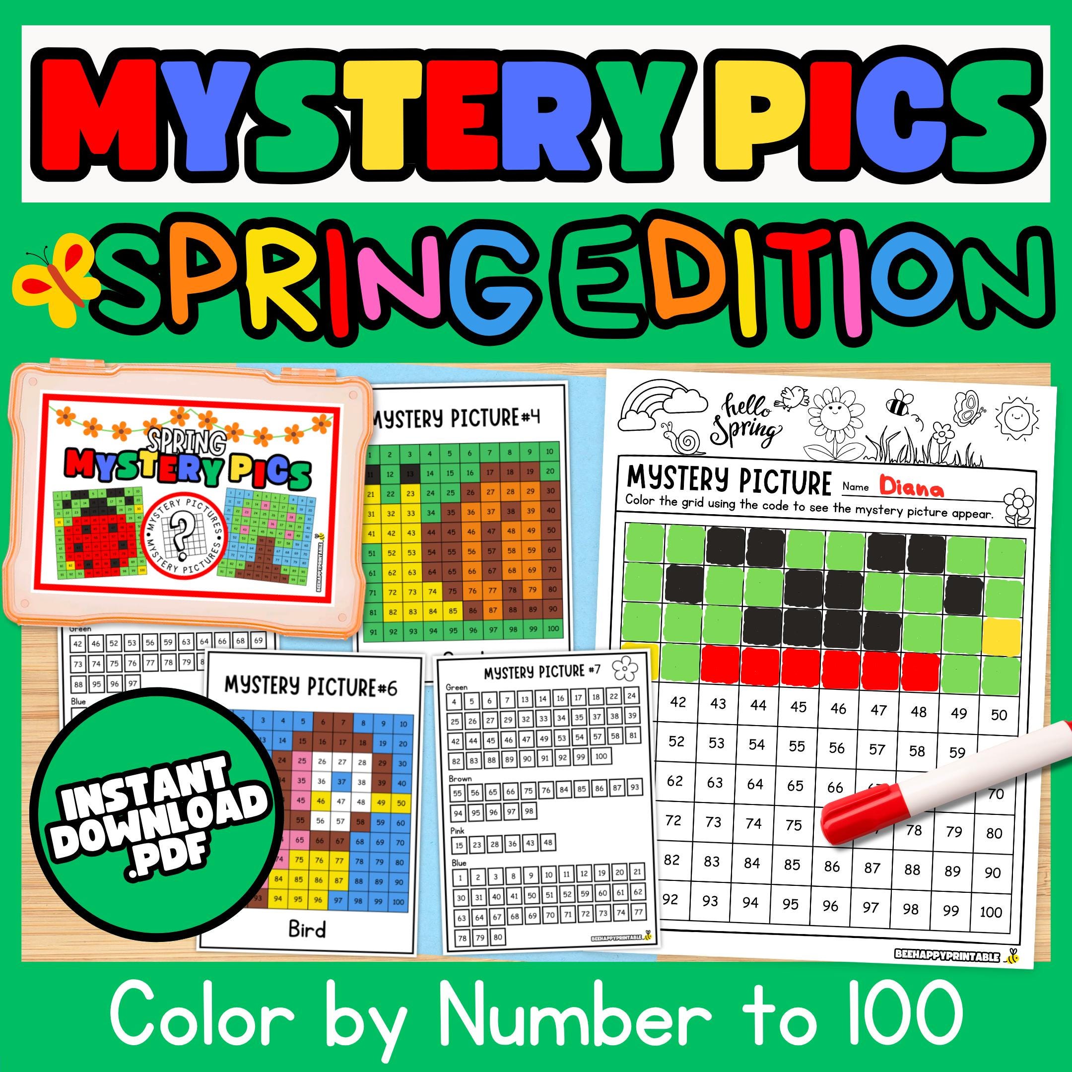 Spring Color by Number 100 Chart Mystery Pictures Puzzle, Hundreds ...