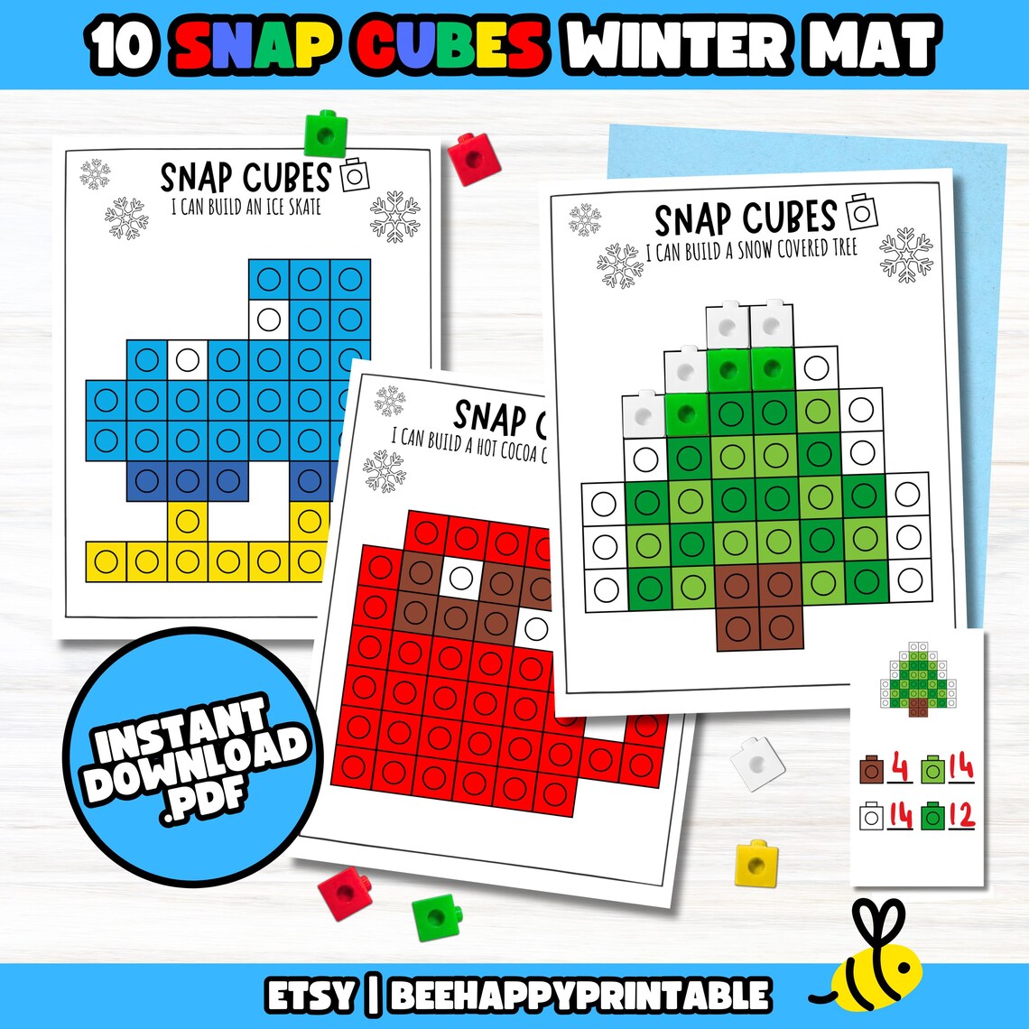 Winter Snap Cube Task Cards, Connecting Cubes Task Cards, Preschool ...