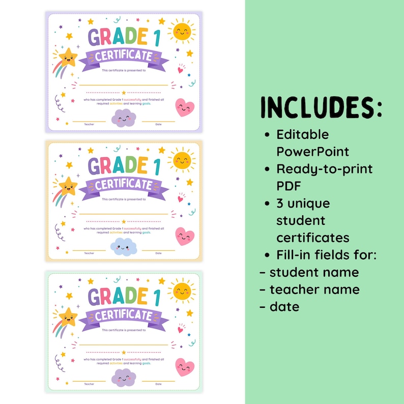 End of Year Grade 1 Certificate Editable PPTX + Printable PDF, End of ...