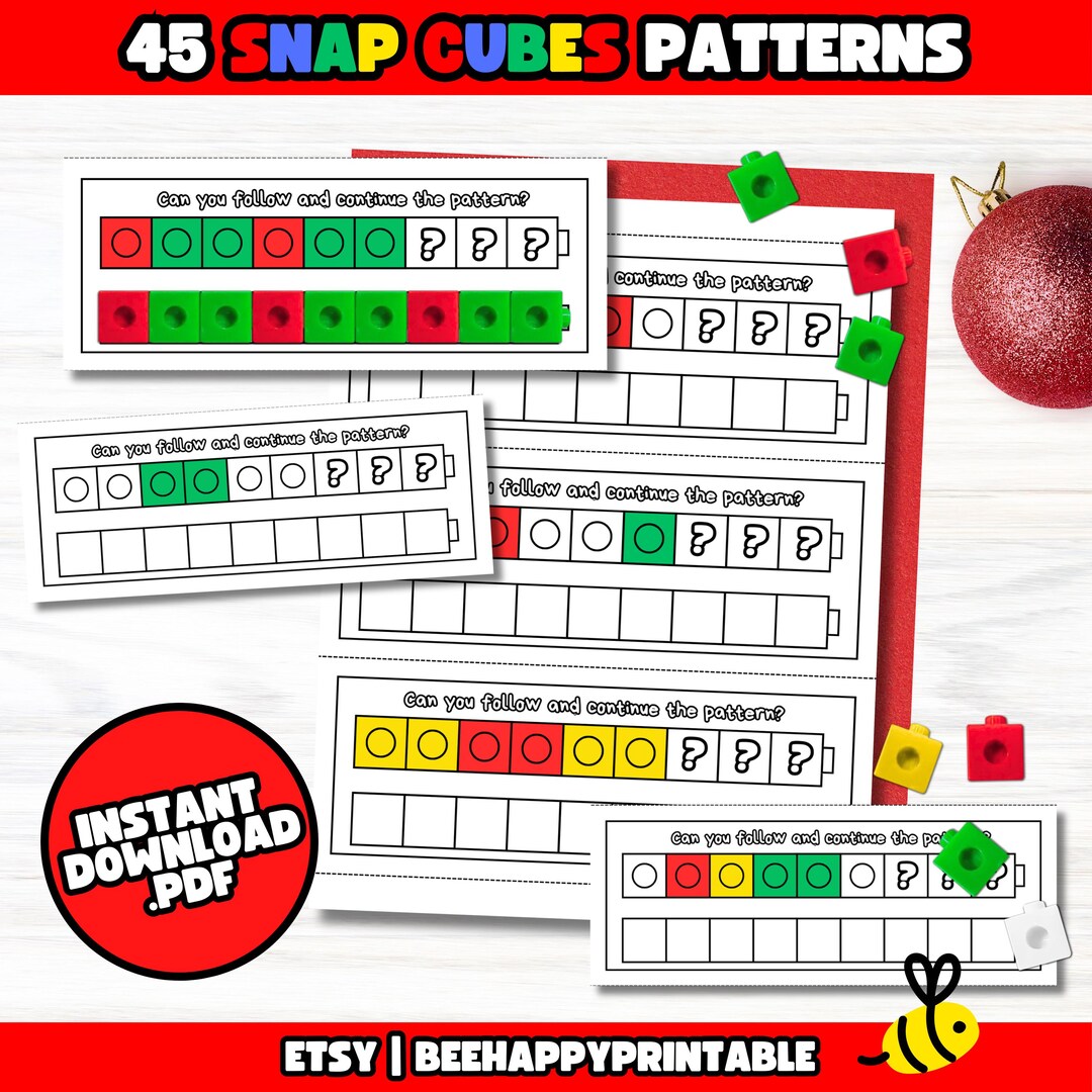 Printable Christmas Snap Cubes Patterns, Color Pattern, Activity for ...