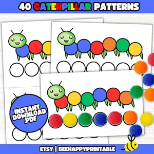 Printable Color Pattern Activity, Caterpillar Color Pattern, Pom Pom ...