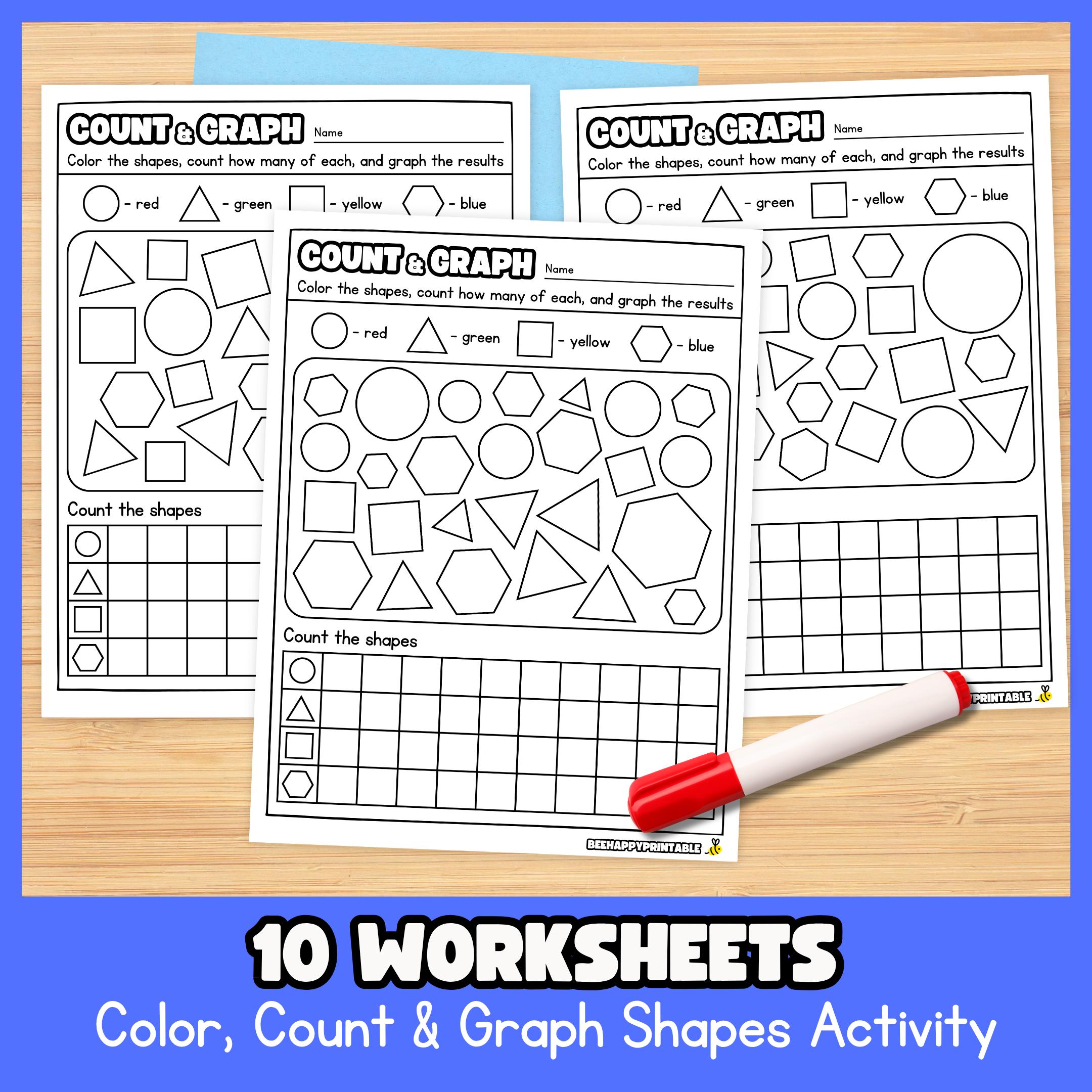 2D Shapes Color, Count and Graph Activity, 2D Shape Graphing Worksheets ...