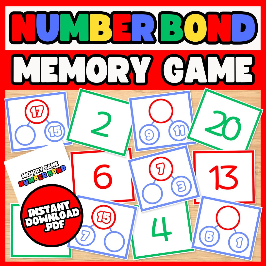 Number Bonds Memory Game, 1st Grade Memory Match Game, Math Center Task ...