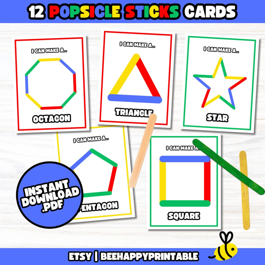 Popsicle Sticks Shapes Activity Game, 2D Shapes, Fine Motor Shape ...