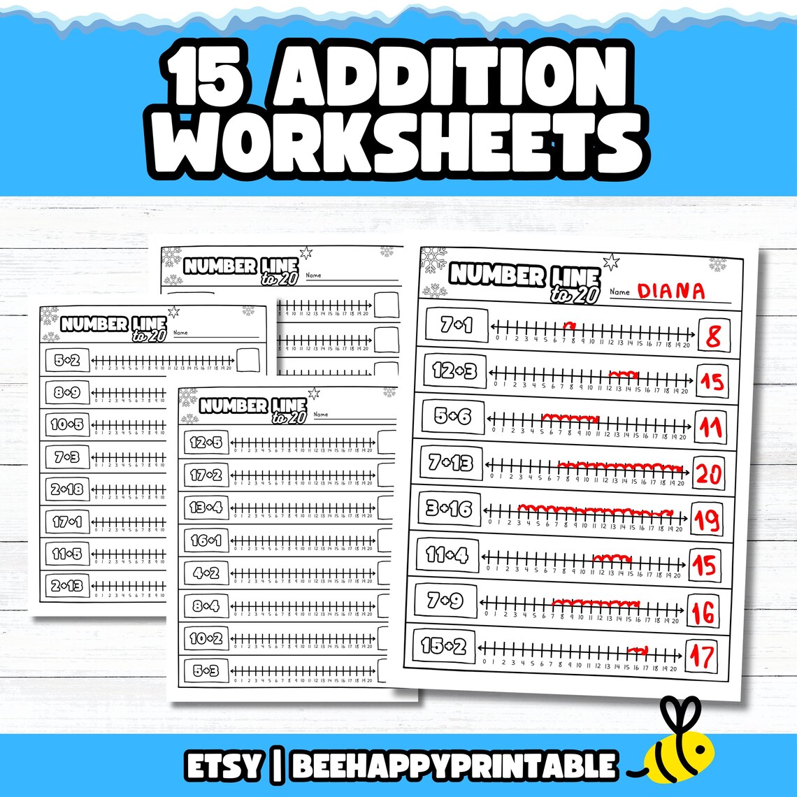 Winter Number Line to 20, Number Line Addition and Subtraction Within ...