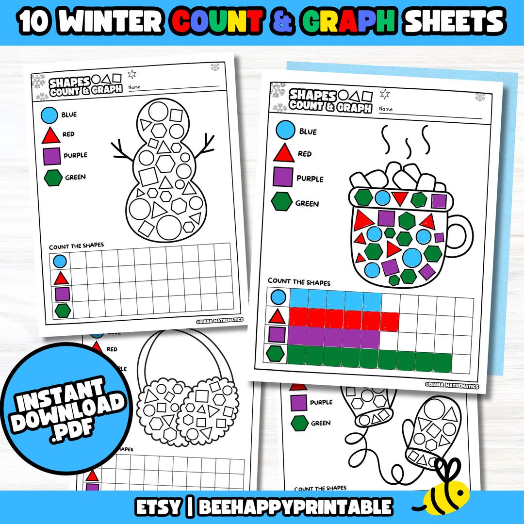 Winter Shapes Count & Graph, Activity for Kids, Maths Printable, Maths ...