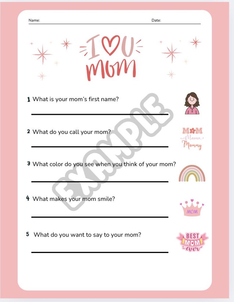 All About Mom Worksheet - Etsy