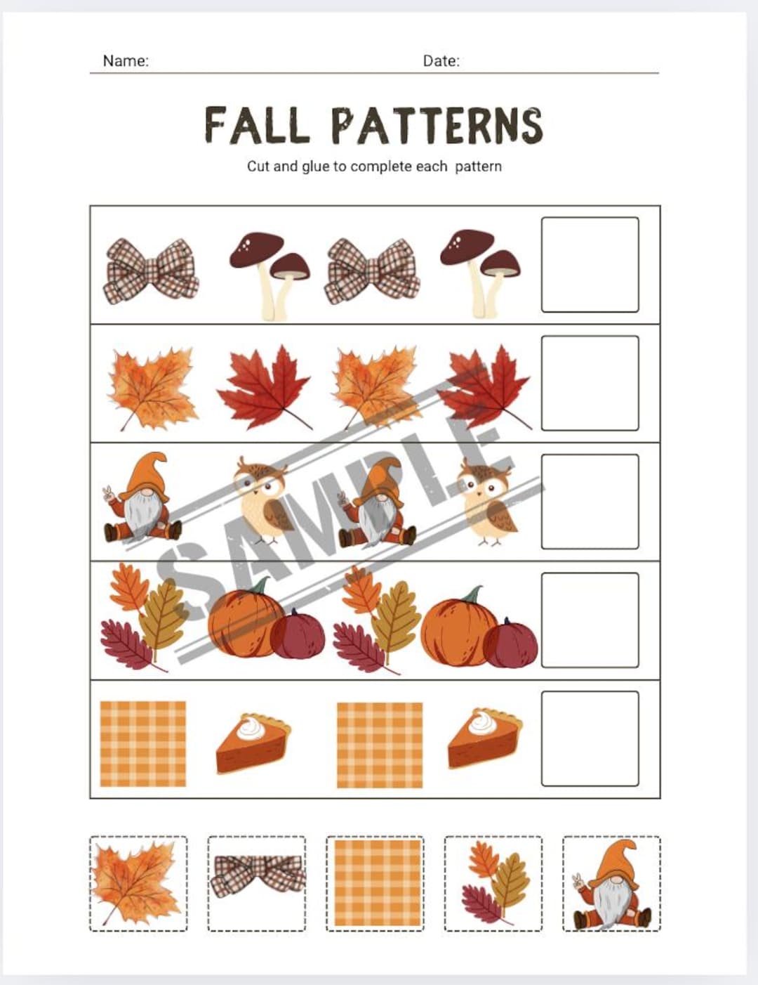 Fall Themed Pattern Worksheet - Etsy