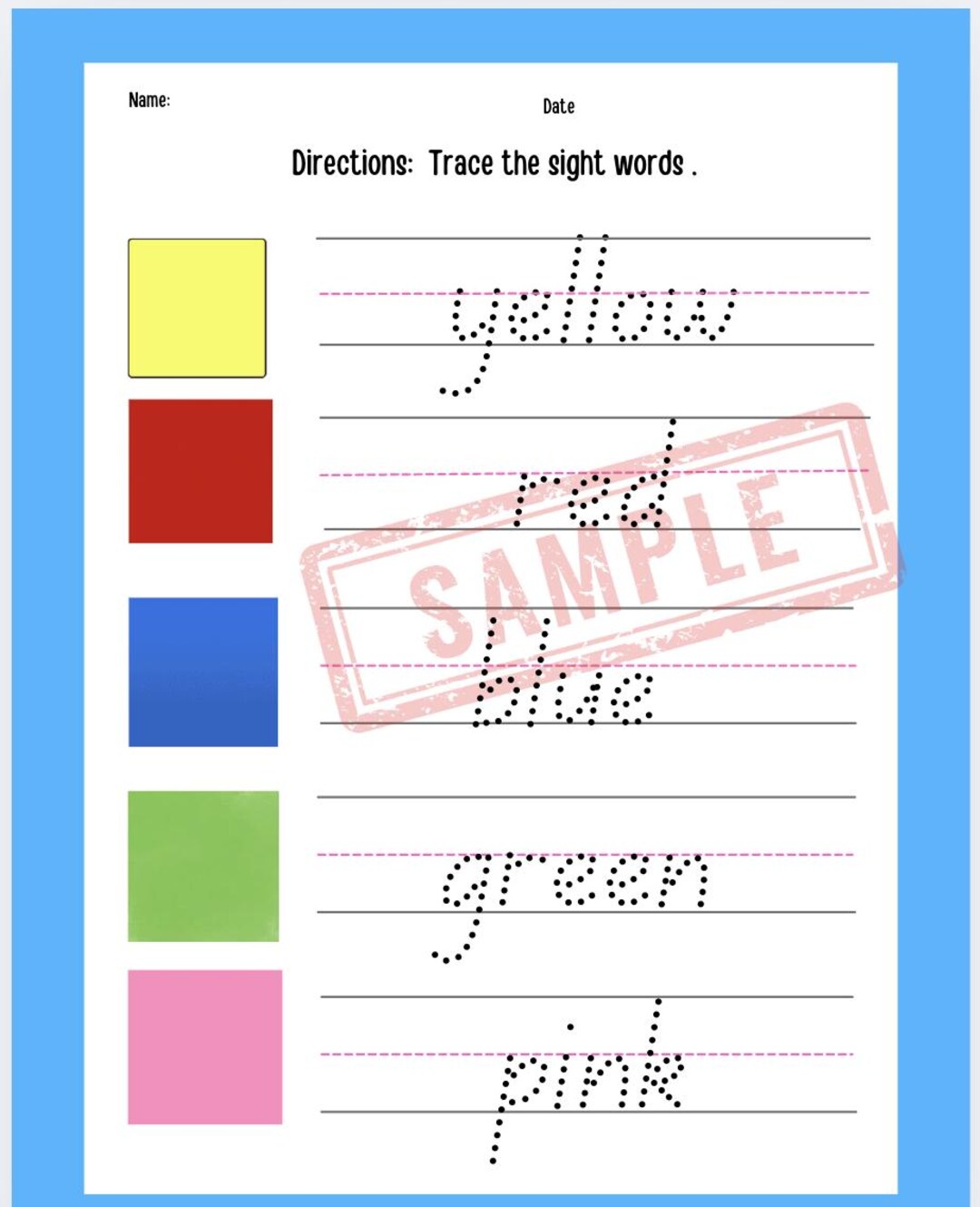 Color Sight Words Tracing Worksheet-digital - Etsy