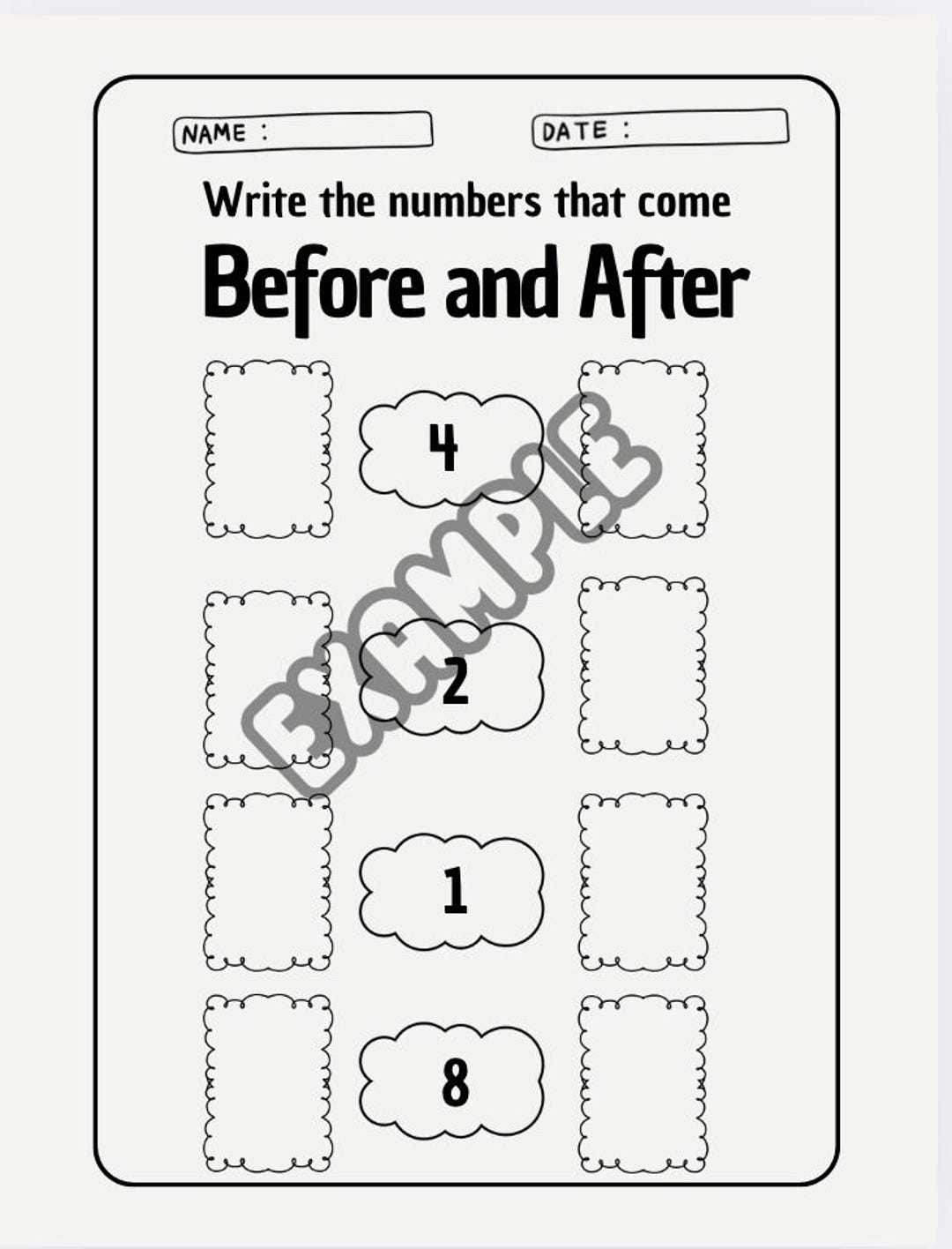 Math Work Sheet- Before and After - Etsy