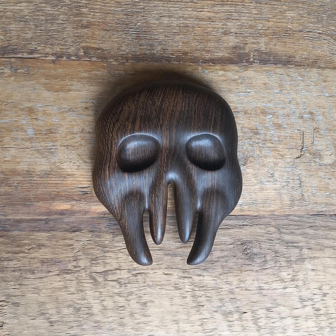 Hand Carved Bog Oak Skull, Skull Wall Art Wooden Wall Hanging, Black ...