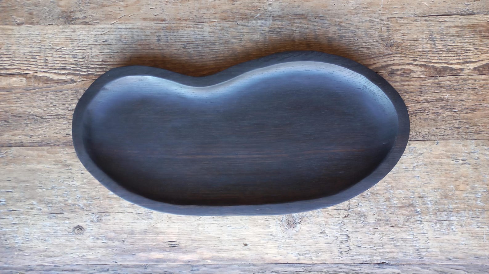 Hand Carved Bog Oak Curved Oval Bowl - Large Rustic Centerpiece ...