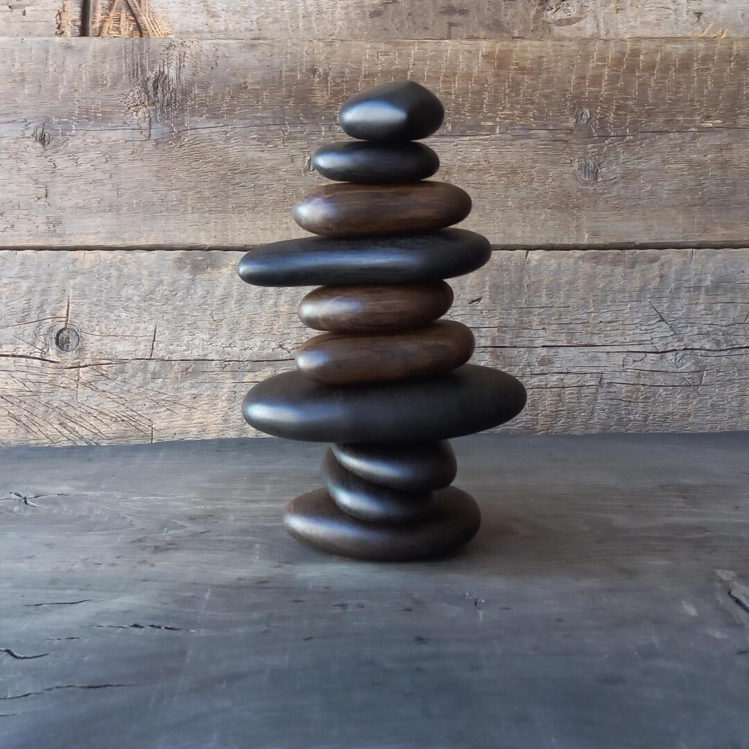 Set of 10 Hand Carved Bog Oak Pebbles Wooden Zen Stones Wood Home Decor ...