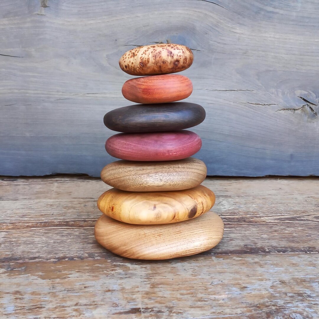 Set of 7 Hand Carved Wooden Pebbles - Wooden Zen Stones- Wood Home ...