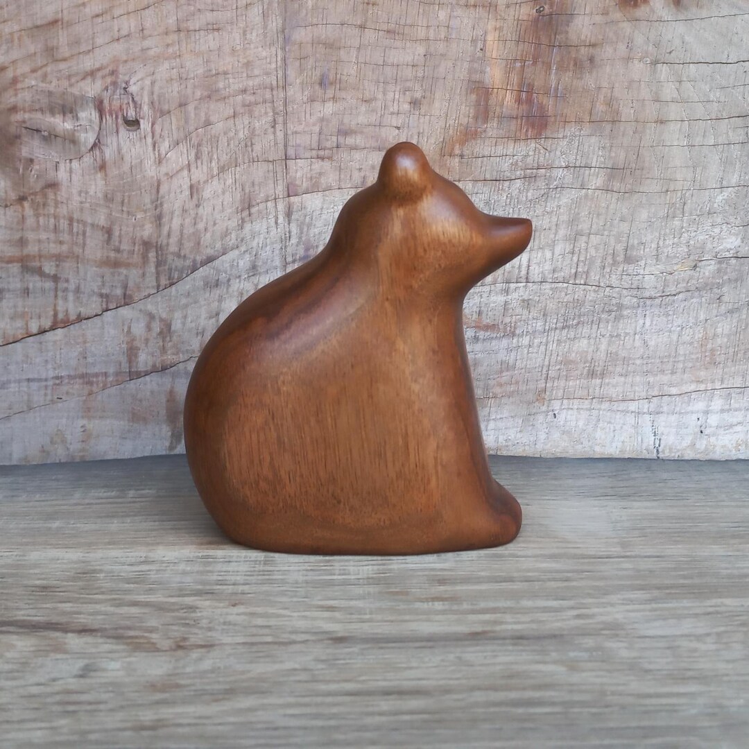 Walnut Figurine ''the Sitting Bear'' - Little Animal Sculpture ...