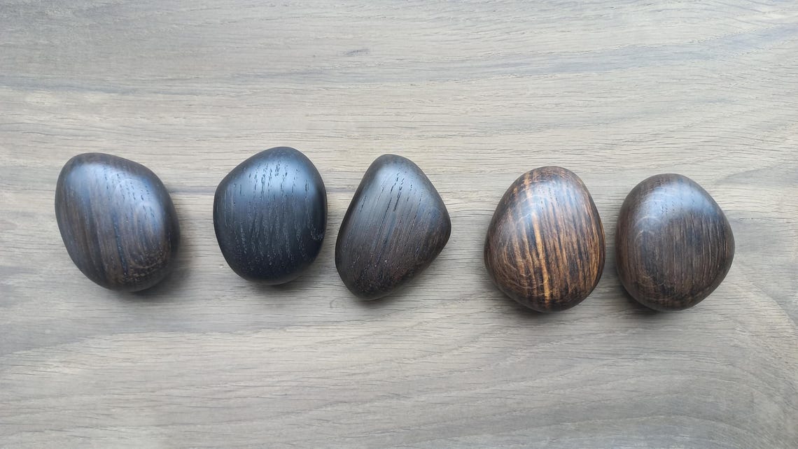 Hand Carved Bog Oak Worry Stone - Petrified Wood Palm Massager - Etsy