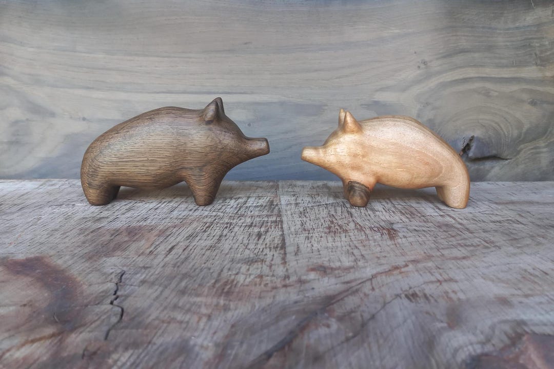 Wooden Figurine ''the Pig'' - Little Animal Statue - Minimalistic ...