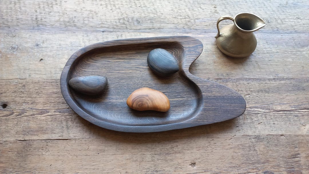 Hand Carved Bog Oak Curved Oval Bowl Large Rustic Centerpiece Imperfect ...