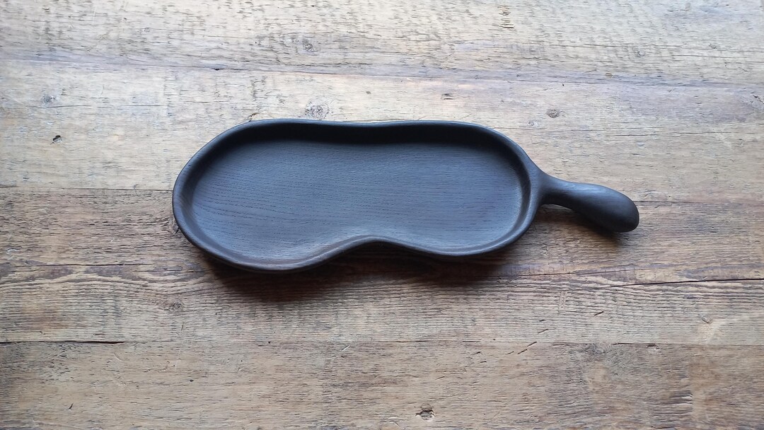 Hand Carved Bog Oak Curved Oval Bowl Large Rustic Centerpiece Imperfect ...