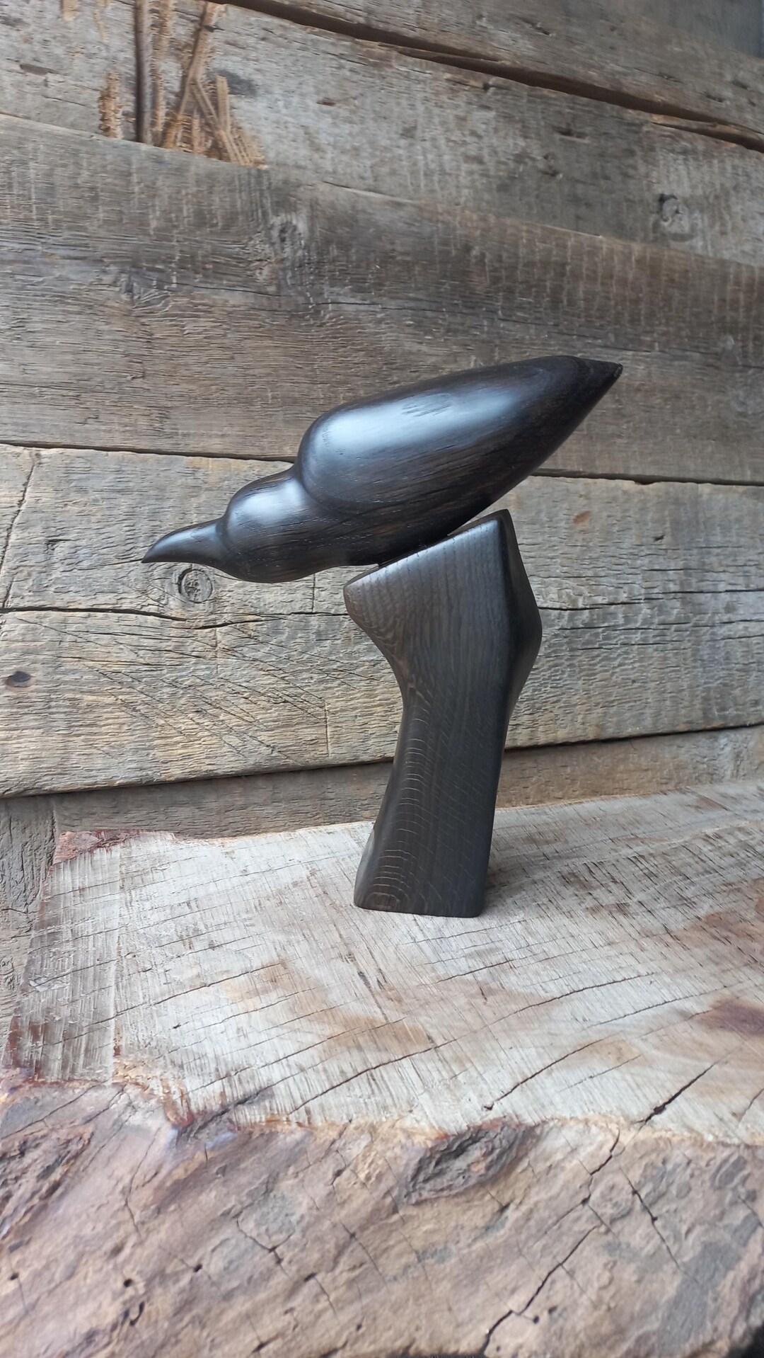 Hand Carved Bog Oak Bird Statue: Minimalist Wooden Crow Figurine - Etsy