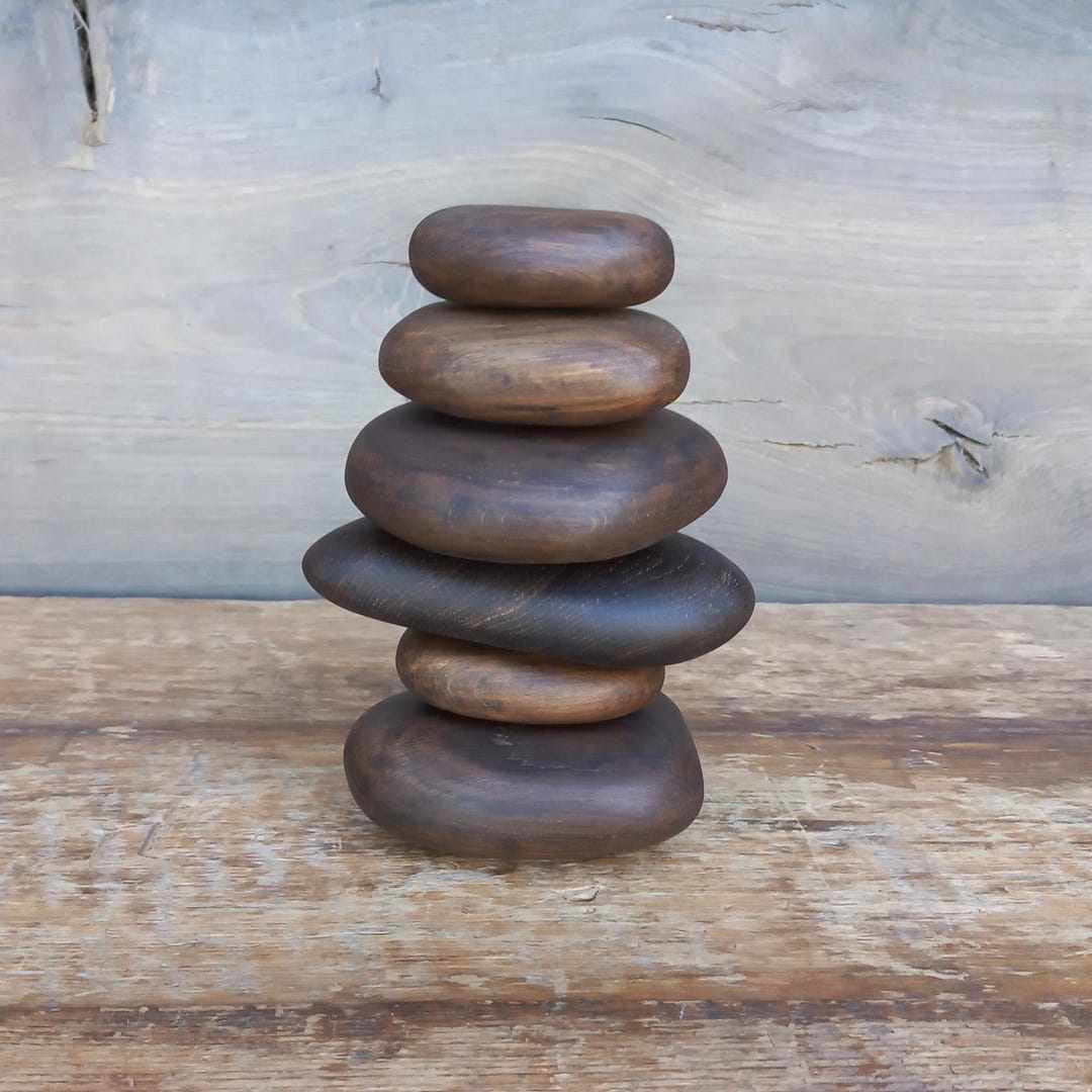 Hand Carved Bog Oak Zen Stones: Meditation Wood Sculpture, Set of 6 - Etsy