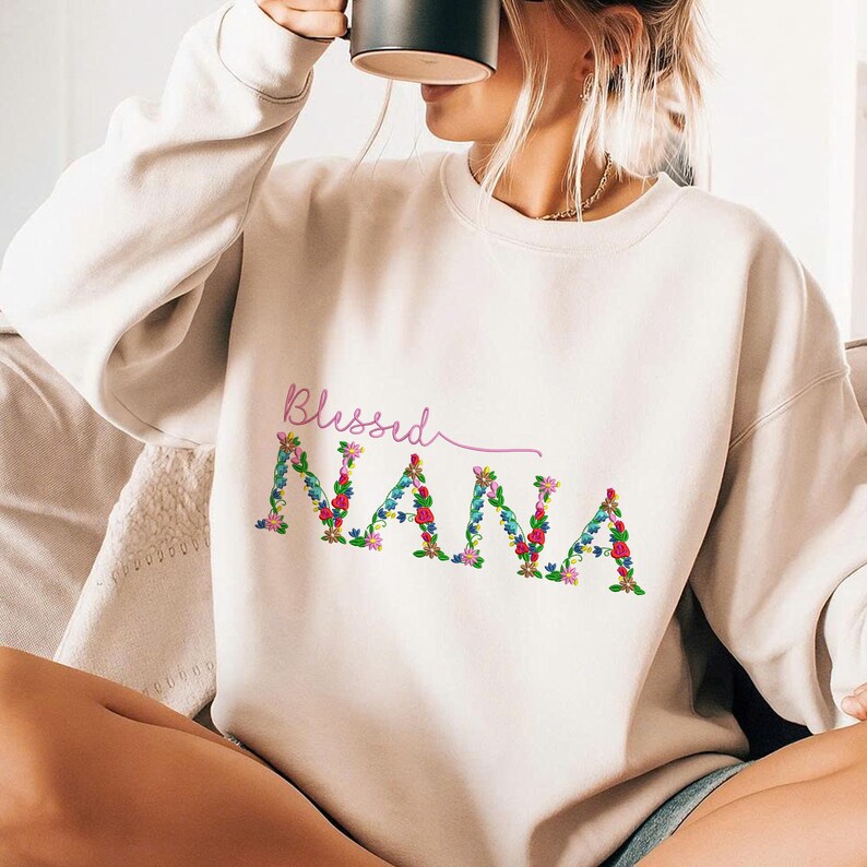 Nana Embroidery Design, Floral Nana Embroidery, Blessed Nana Stitch for ...