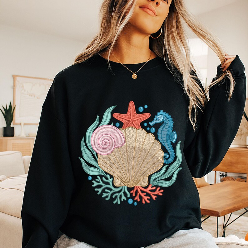 Seashell Ocean Embroidery Design, Coastal Summer Beach Embroidery File ...