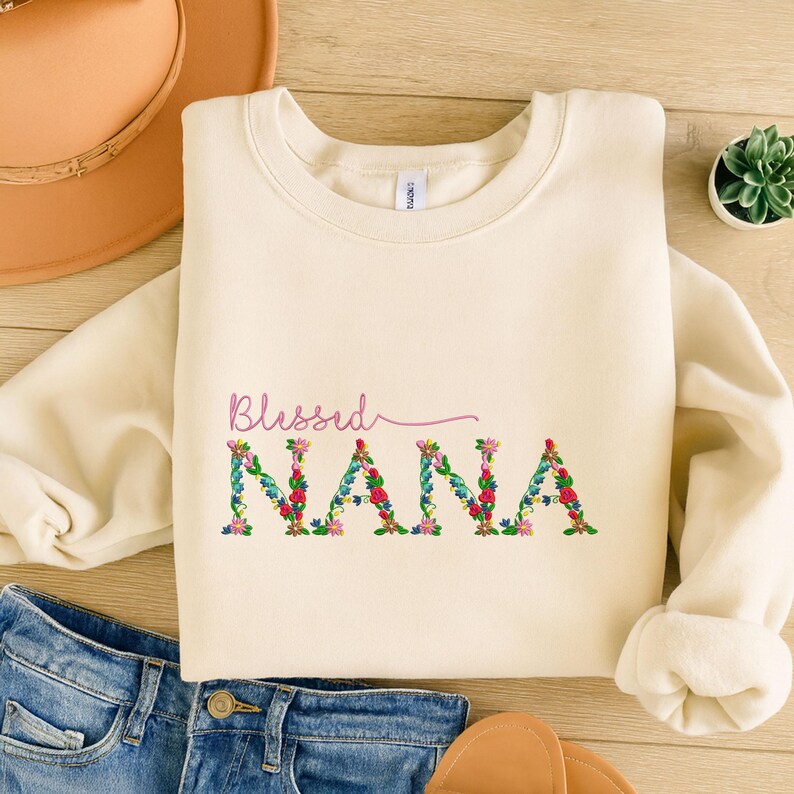 Nana Embroidery Design, Floral Nana Embroidery, Blessed Nana Stitch for ...