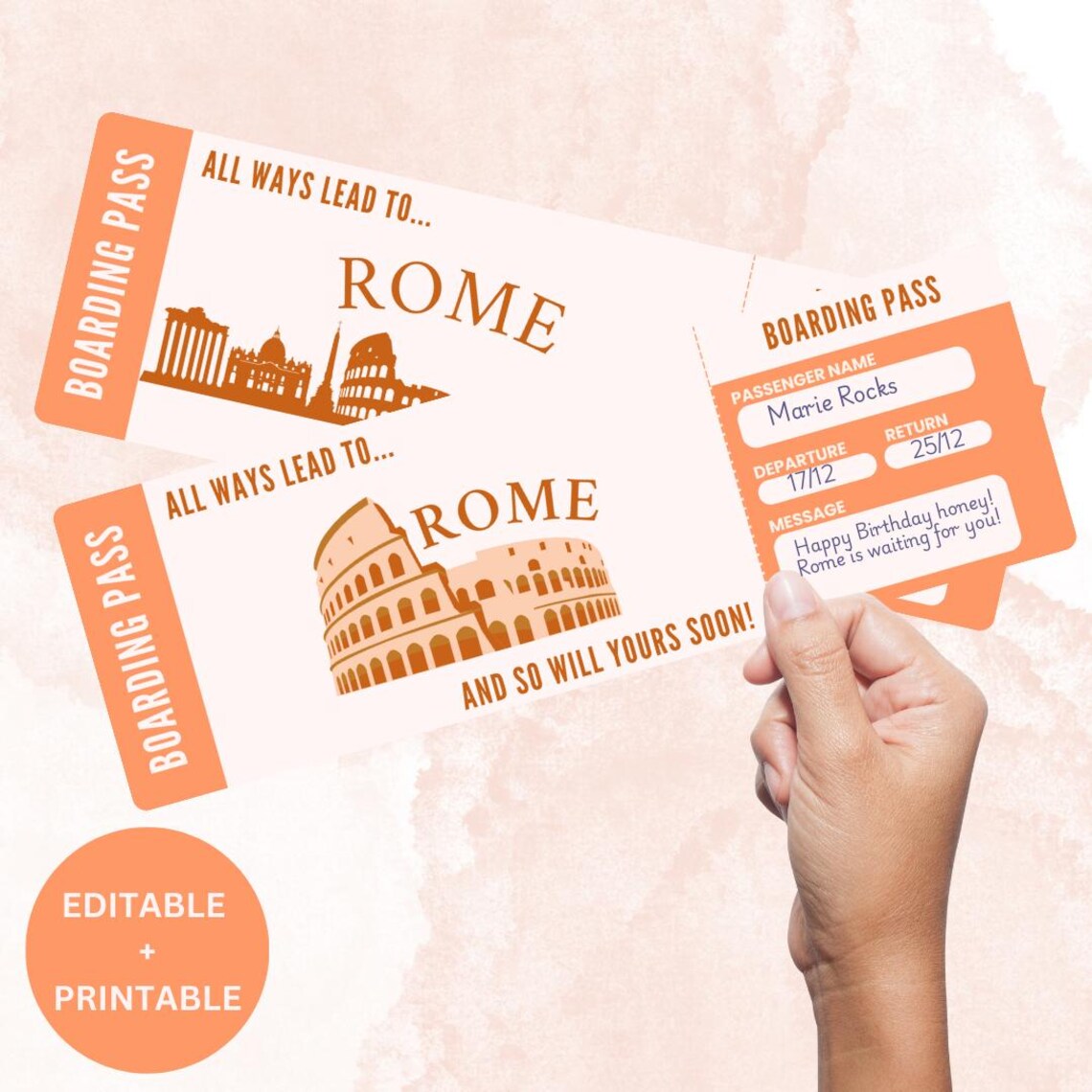 Rome Trip Boarding Pass – Surprise Gift Ticket (digital Download) - Etsy