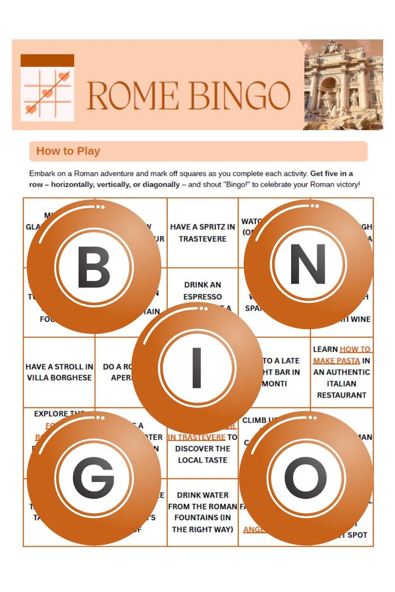 Rome Bingo Game | Printable Travel Game for Families, Bachelorettes ...