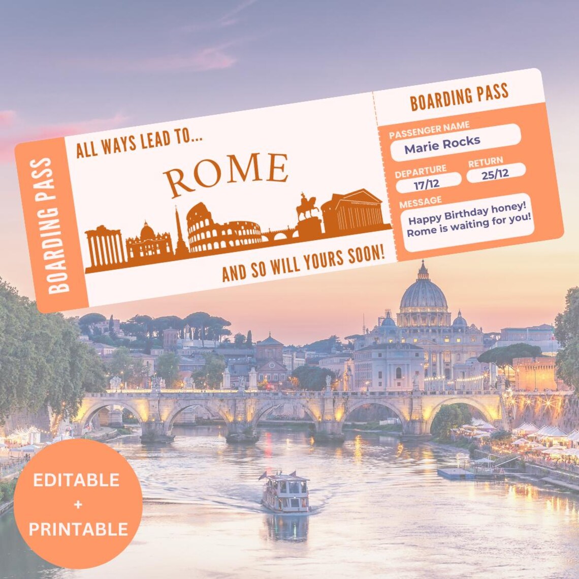 Rome Trip Boarding Pass – Surprise Gift Ticket (digital Download) - Etsy