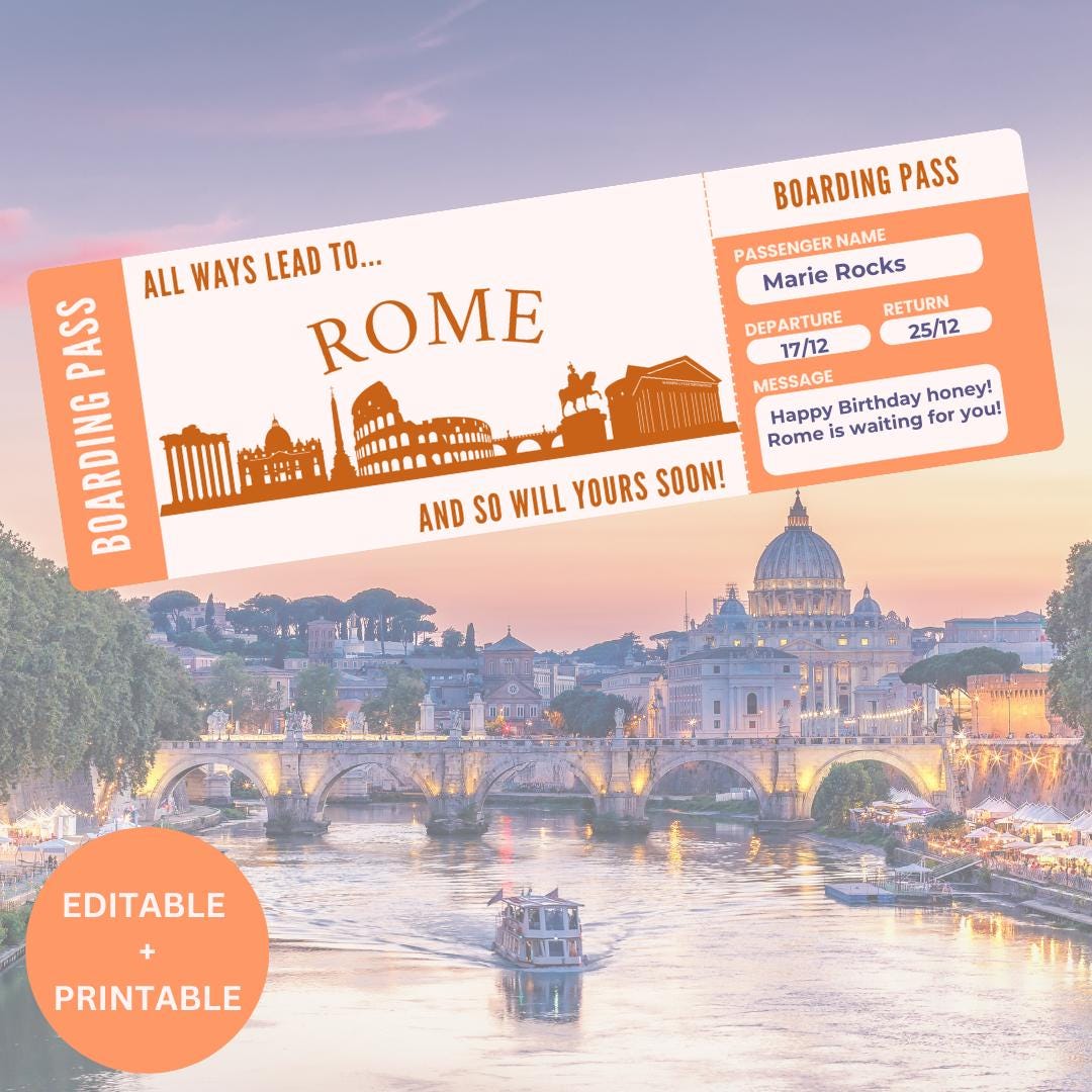 Rome Trip Boarding Pass – Surprise Gift Ticket (digital Download) - Etsy